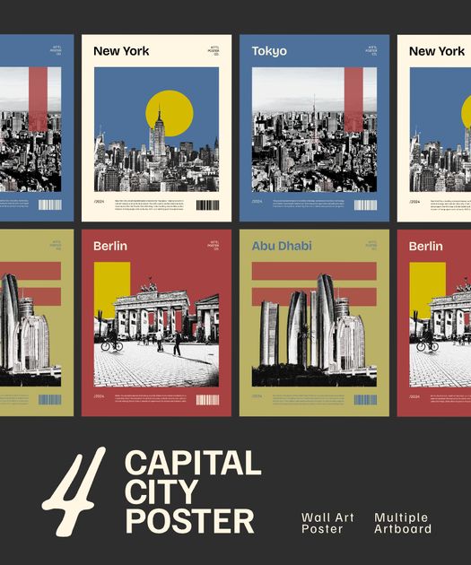 4 Capital City Poster Wall Art Design Template — Customize it in Kittl