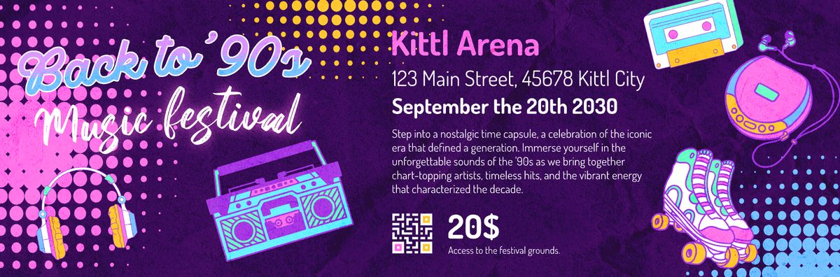 Back to '90s Music Festival Event Ticket Card Design Template ...
