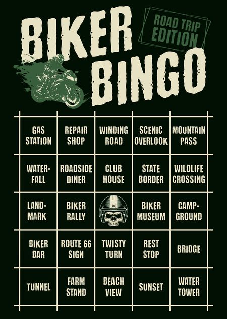 Biker Bingo: Road Trip Edition Card Design Template — Customize it in Kittl