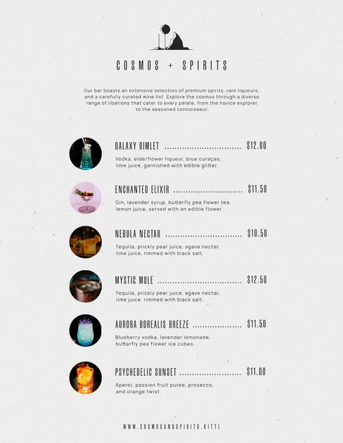 Cosmos + Spirits Modern Minimalist Drink Menu Poster Design Template ...