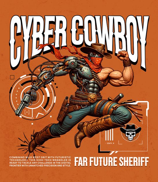 Cyber Cowboy Far Future Sheriff From Wild West Design Template ...