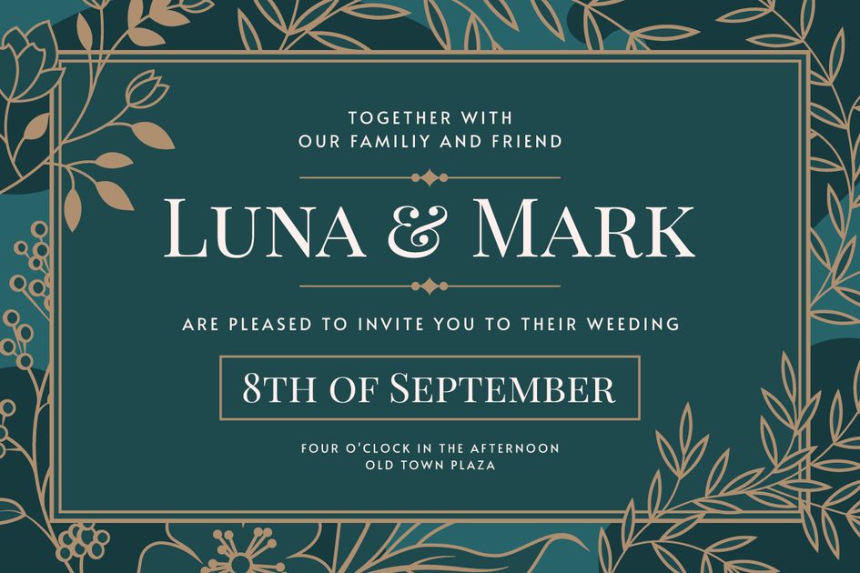 Gold Line Art - Wedding Invitation Card Design Template — Customize it ...
