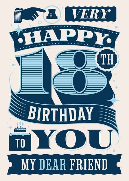 Happy 18th Birthday - Bold Lettering Card Design Template — Customize ...