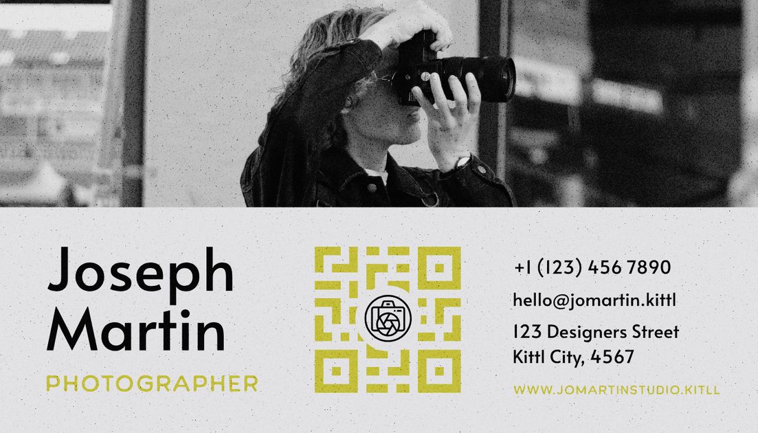 Light Photographic QR Business Card Design Template — Customize it in Kittl
