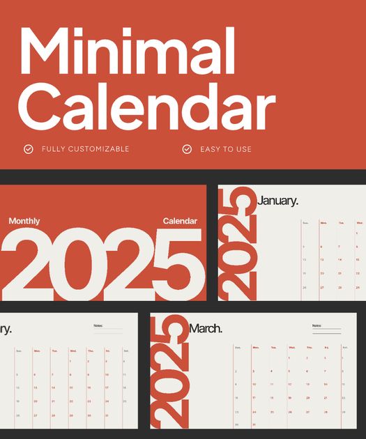 Minimal Monthly Calendar Design Template — Customize it in Kittl