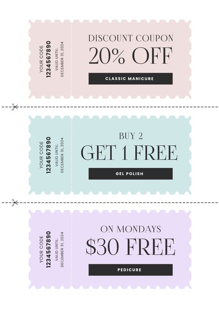 Nail Salon Coupons Card Design Template — Customize it in Kittl