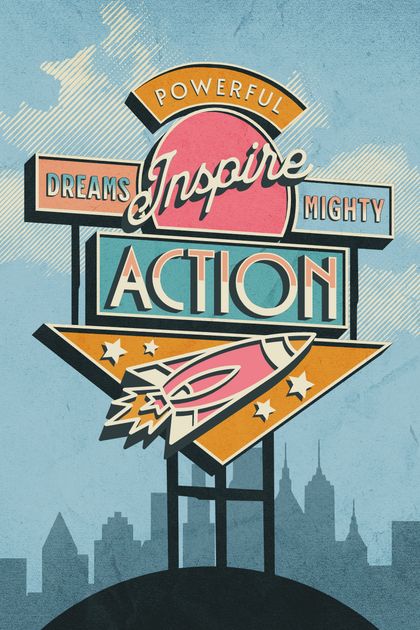 Powerful Dreams - Retro Rocket Poster Design Template — Customize it in ...