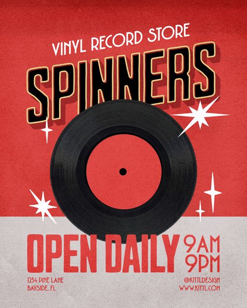 Retro Vinyl Music Record Store Poster Design Template — Customize it in ...