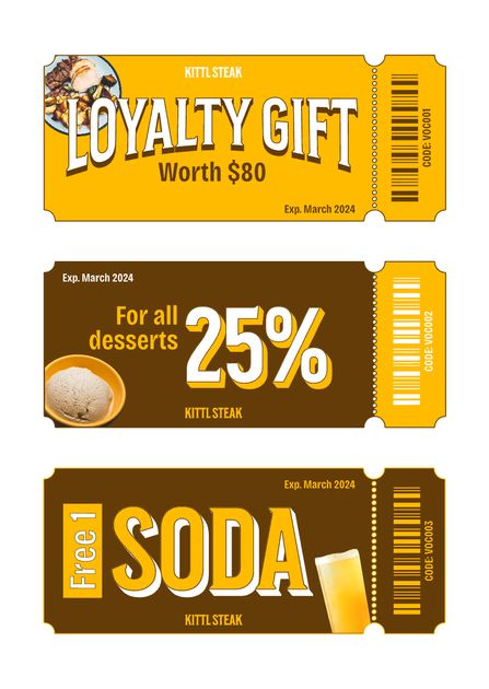 Steak Food and Dessert Coupon Card Design Template — Customize it in Kittl