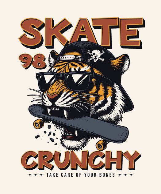 Tiger bites a skateboard Design Template — Customize it in Kittl