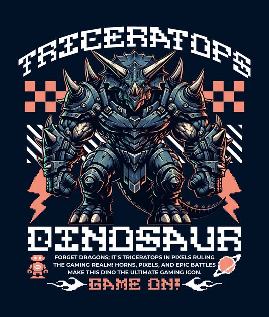 Triceratops Warrior Gaming Dinosaur Pixel Game Design Template ...