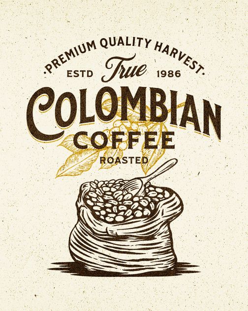 True Colombian - Coffee Bean Label Design Template — Customize it in Kittl