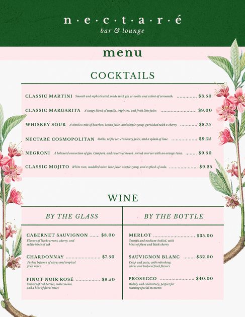 Vintage Flowers Drink Menu Poster Design Template — Customize it in Kittl