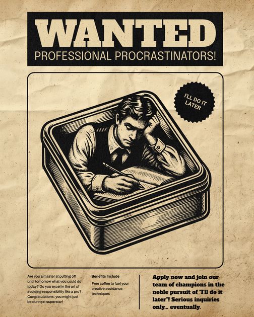 WANTED - PROFESSIONAL PROCRASTINATORS! Poster Design Template ...