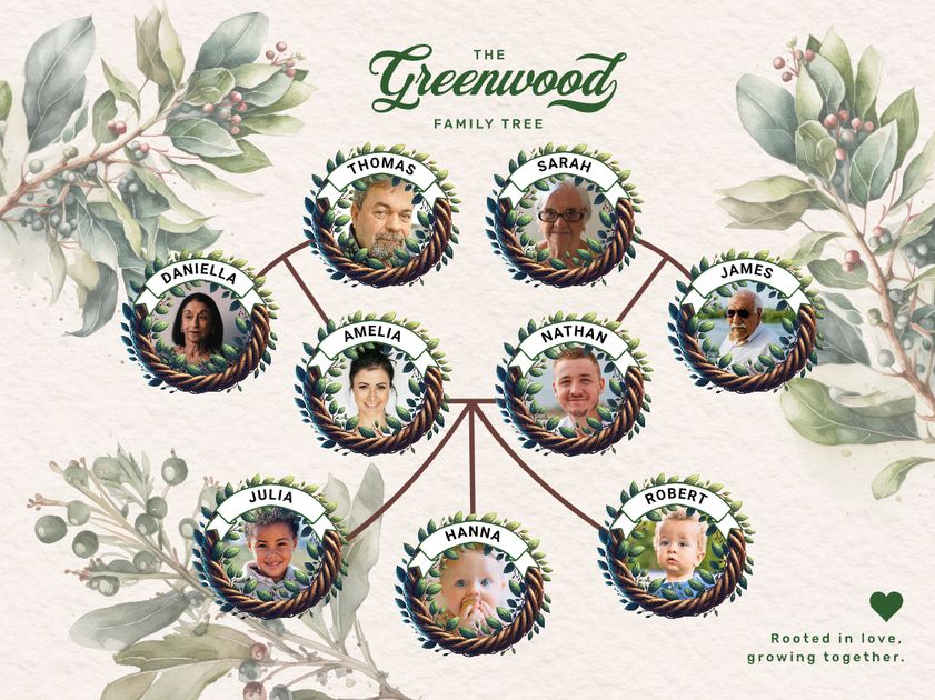 Watercolor Elegant Vintage Floral Family Tree Design Template ...