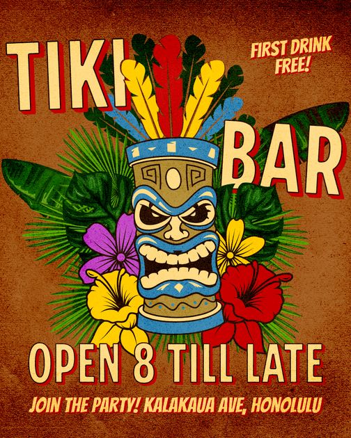 Tiki Bar Poster Design Template — Customize it in Kittl
